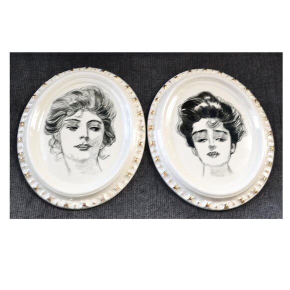 Art | Pair Of Ceramic Frames With Hand Painted Gibson Girls Home Wall ...